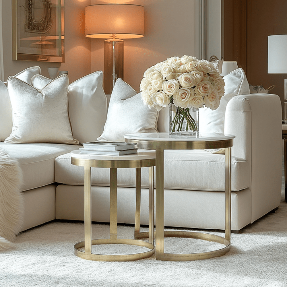 Xena Brushed Brass Nested Side Tables with Marble Top - Set of 2 ...
