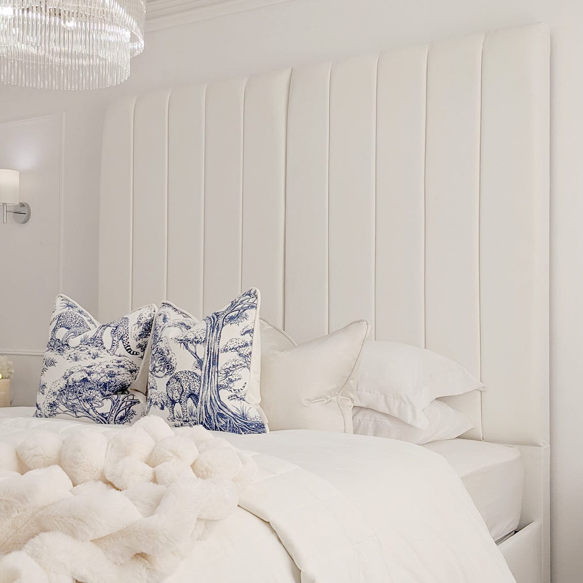 Zana Porcelain White Velvet Luxury Panelled Bed – Rowen Homes