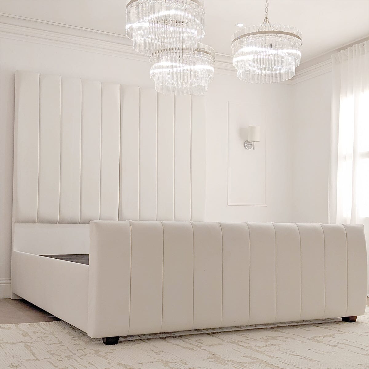 Zana Porcelain White Velvet Luxury Panelled Bed – Rowen Homes