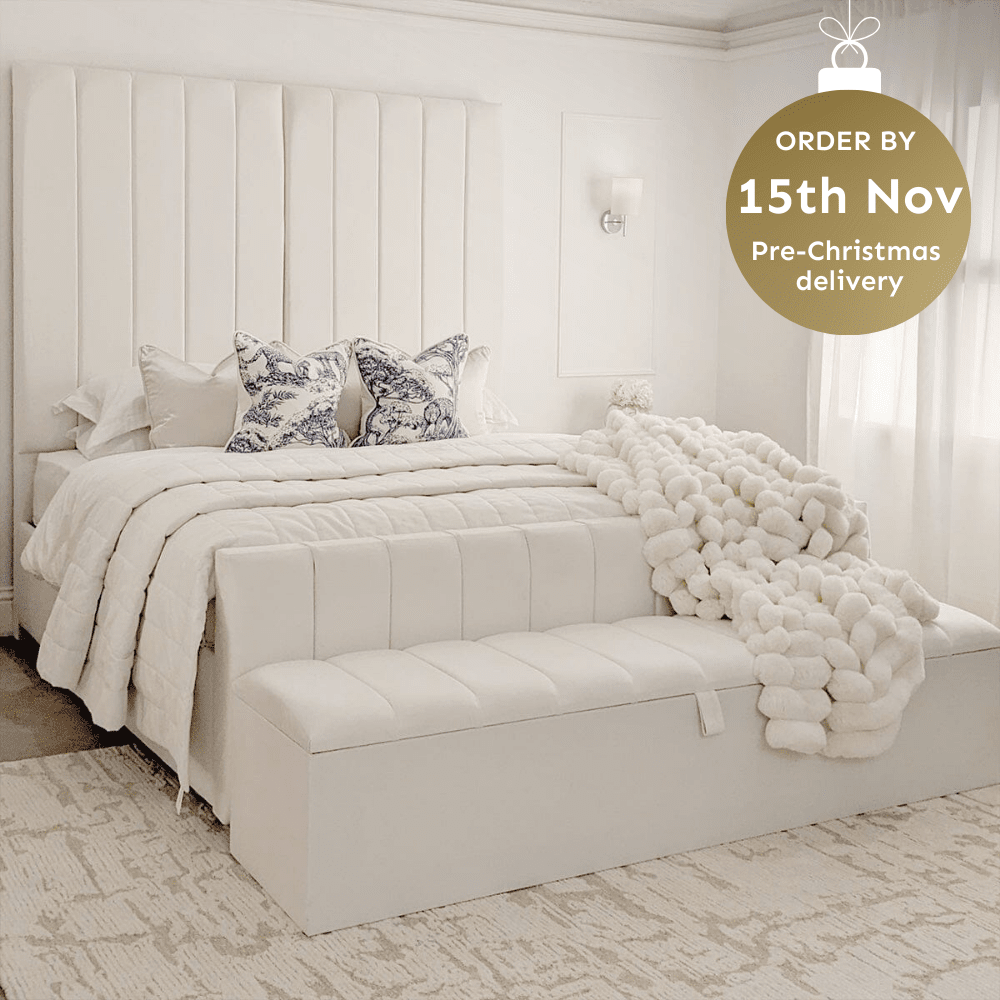 Zana Porcelain White Velvet Luxury Panelled Bed – Rowen Homes