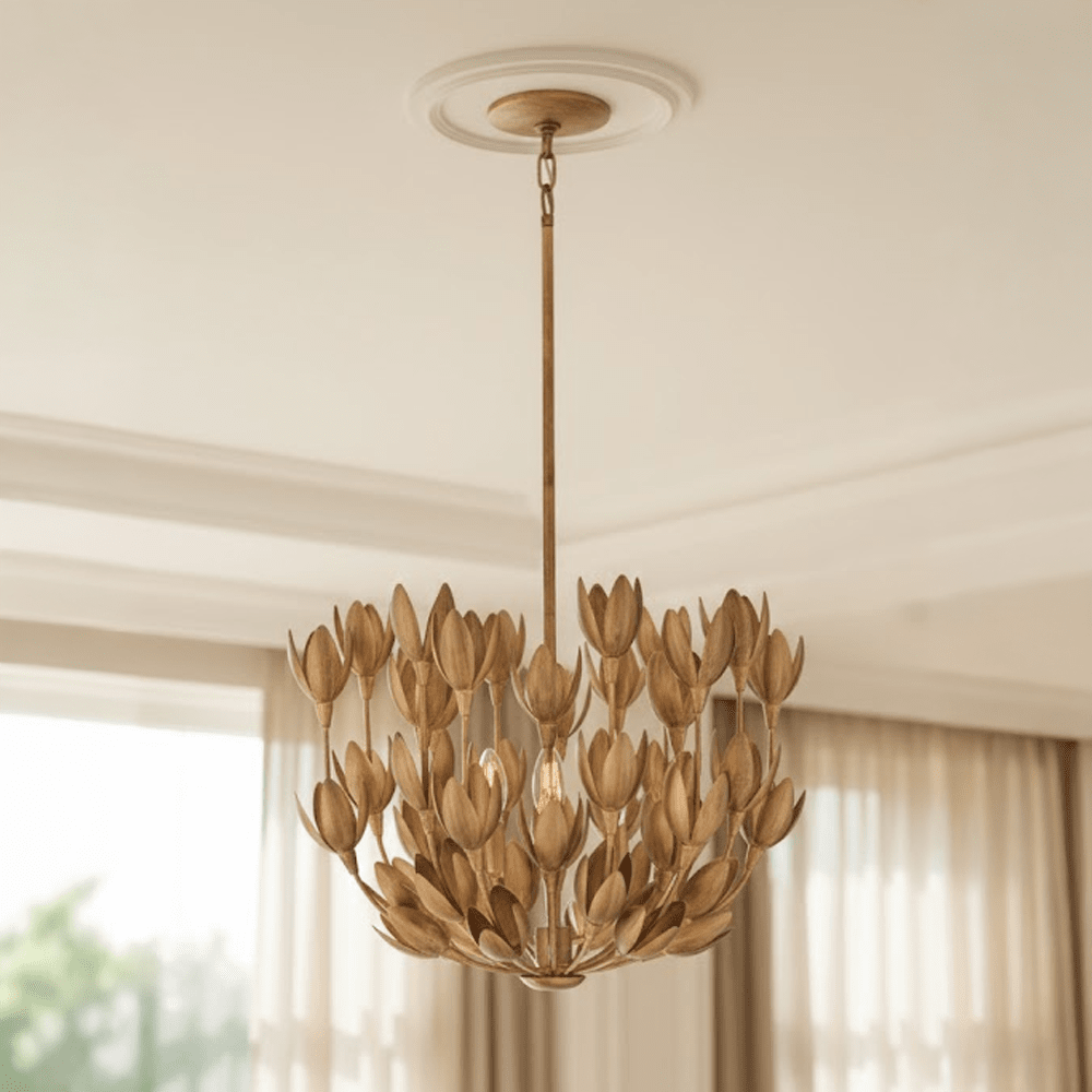 Zeni Gold 3 Light Statement Floral Pendant Ceiling Light – Rowen Homes