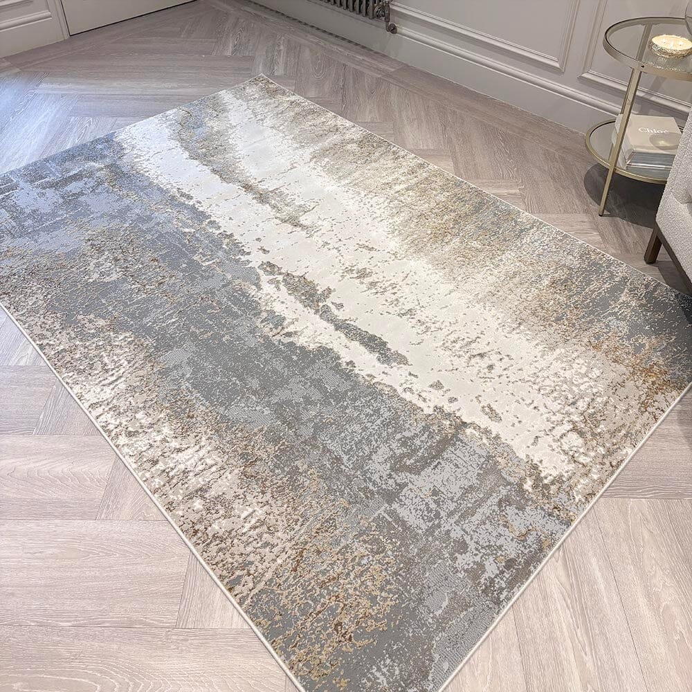 Zorina Grey, Cream & Gold Metallic Marble Velvet Rug – Rowen Homes