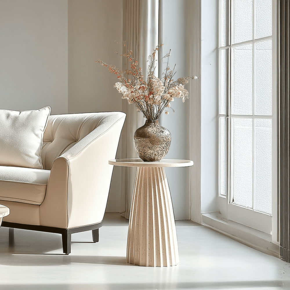 Zuzana Beige Round Side Table – Rowen Homes