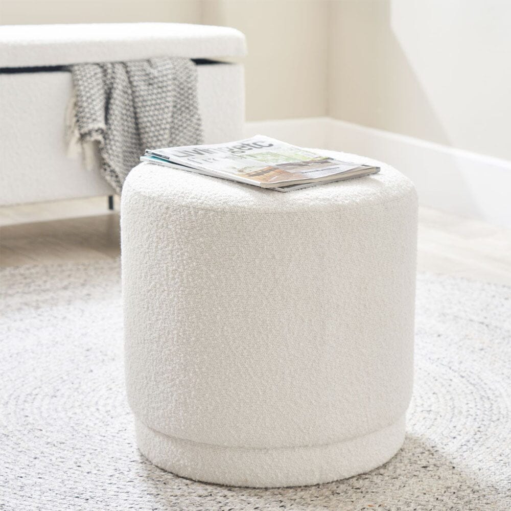 Alora Ivory Boucle Pouffe – Rowen Homes