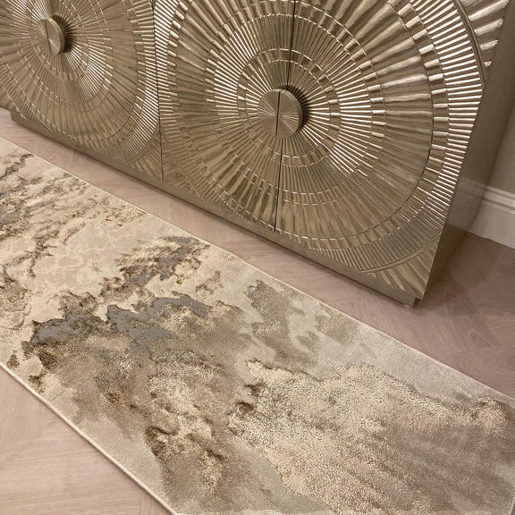 Shop Astoria Cream & Gold Marble Runner Rug With Grey Tones – Rowen Homes