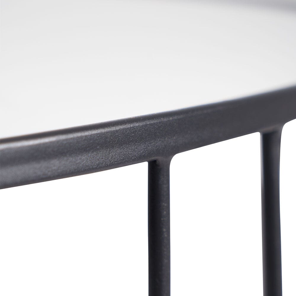 Lorenza Black Metal Half Moon Console Table with Mirrored Top – Rowen Homes