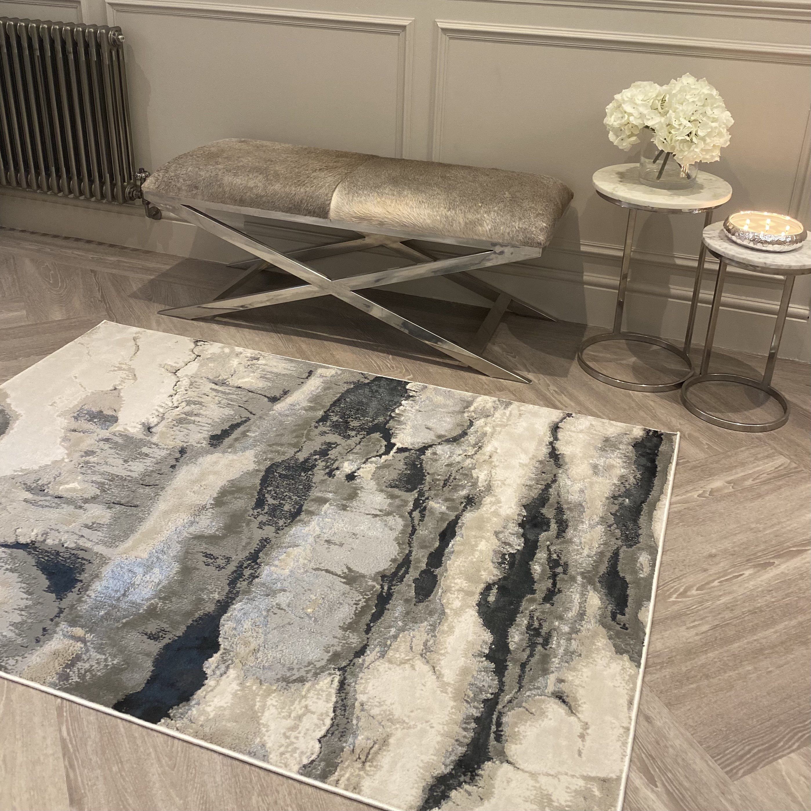 Shop Glacial Cream & Grey Marble Wash Velvet Rug – Rowen Homes