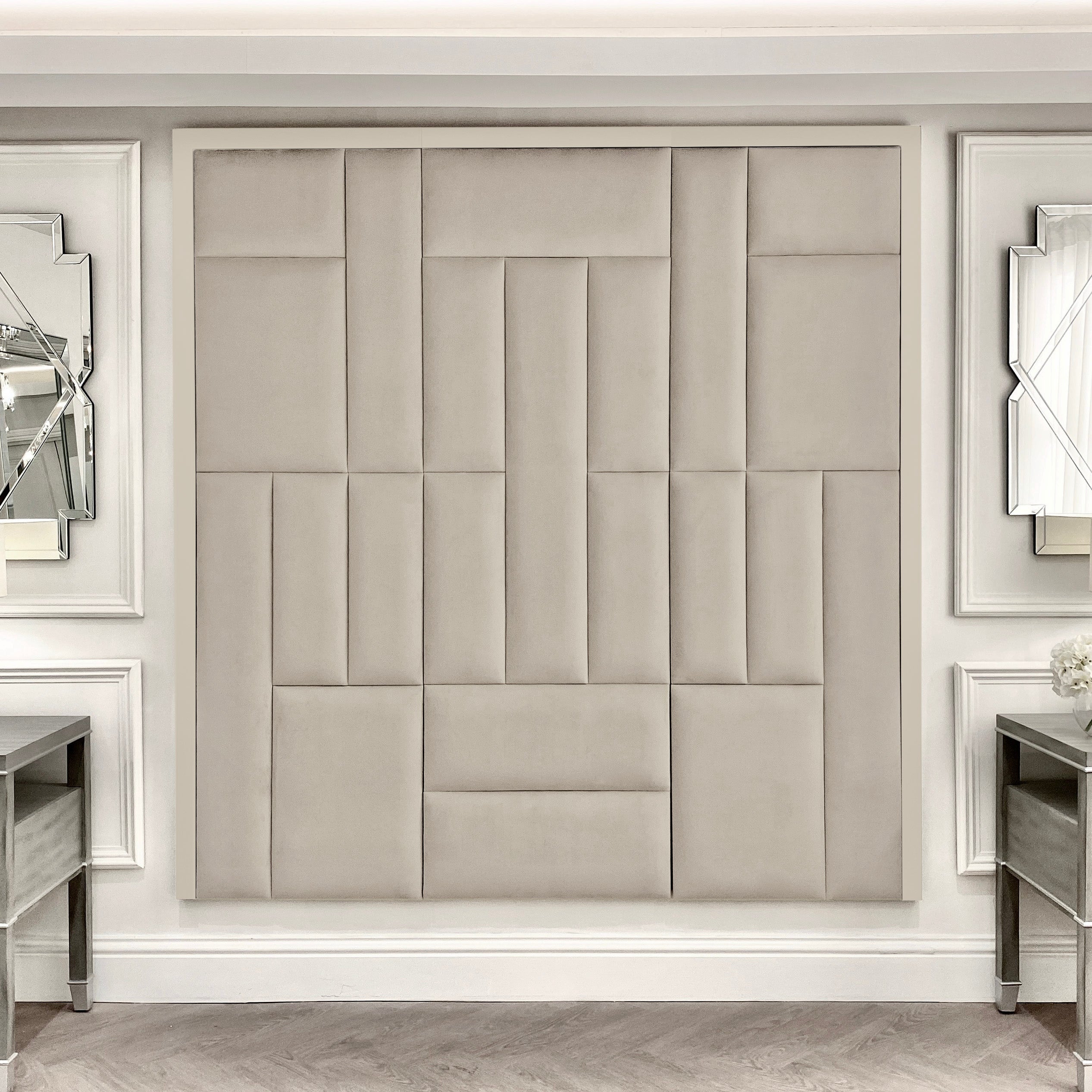 Kensington Grey & Off White Premium Abstract Headboard – Rowen Homes