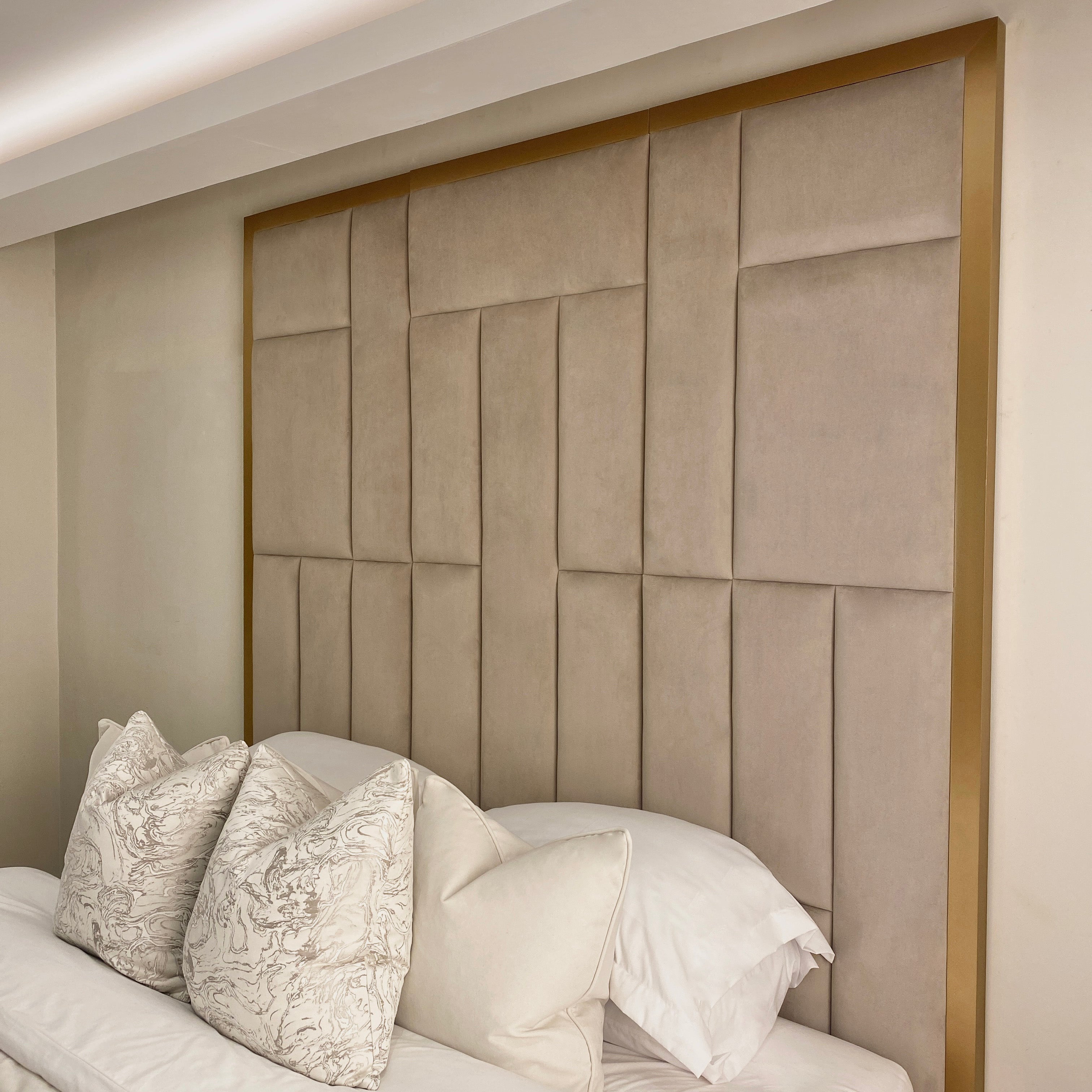 Shop Kensington Mink & Gold Premium Abstract Headboard – Rowen Homes