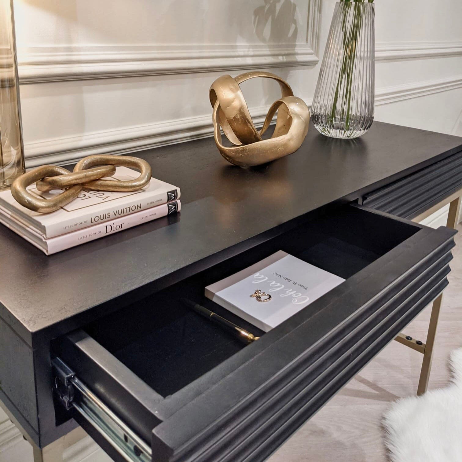 Shop Mayfield Black & Gold Premium Rippled Console Table – Rowen Homes
