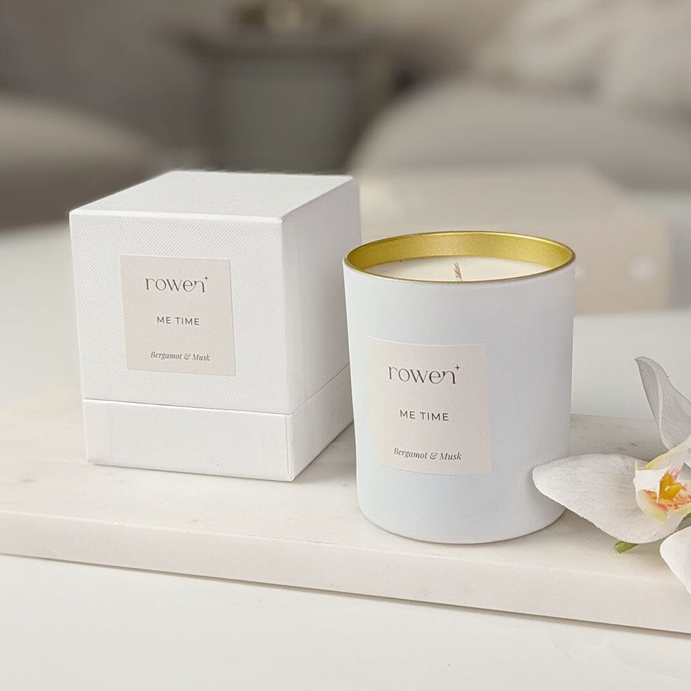 Me Time White & Gold Scented Candle - Bergamot & Musk – Rowen Homes