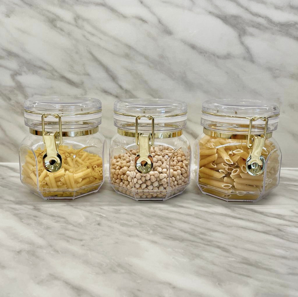 Pharaoh Gold Finish Small Octagonal Clear Acrylic Jar - Set of 3 ...