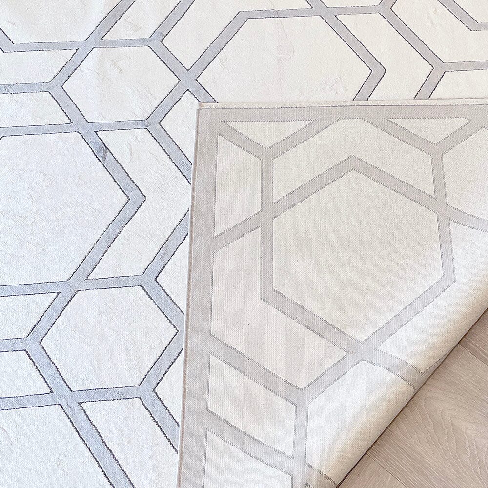 Portnall Champagne & Greige Geometric Print Patterned Rug – Rowen Homes