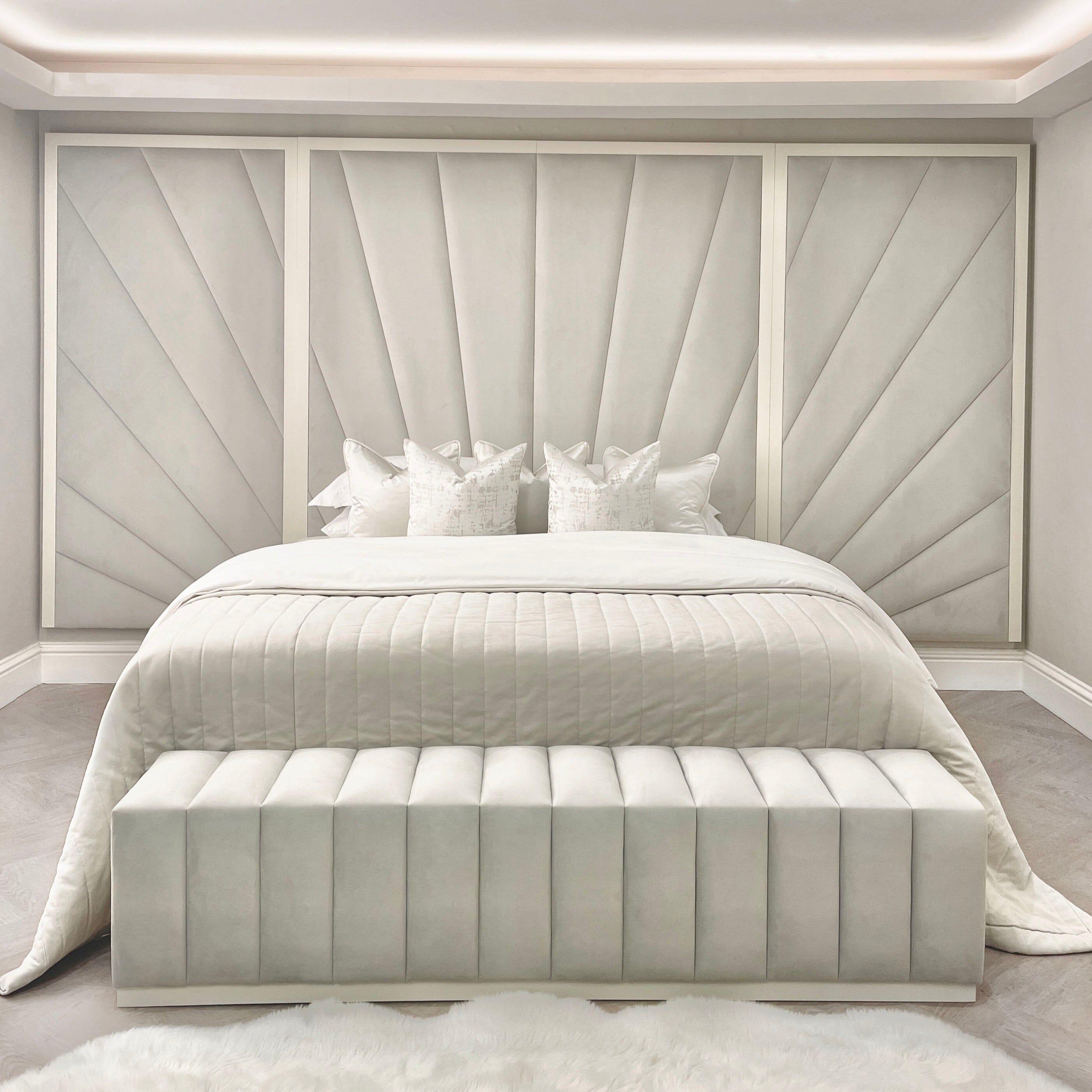 Sunburst Silver Velvet & Oyster Luxury Wall Mounted Headboard with Win ...