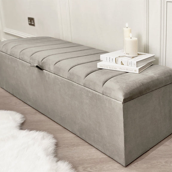 Zana Grey Panelled Ottoman Box – Rowen Homes